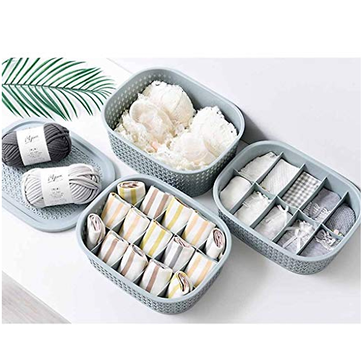 Czlsd Covered Underwear Storage Box Three-Piece Thickened Grid Panties Socks Storage Box Plastic Wardrobe Bra Finishing Box (Color : White)