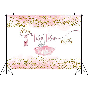 Aperturee 7x5ft 2nd Birthday Backdrop Two Cute for Girls Golden Dots Blush Pink Glitter Ballet Shoes Tutu Crown Photography Background Princess Bday Party Decorations Banner Photo Booth Props