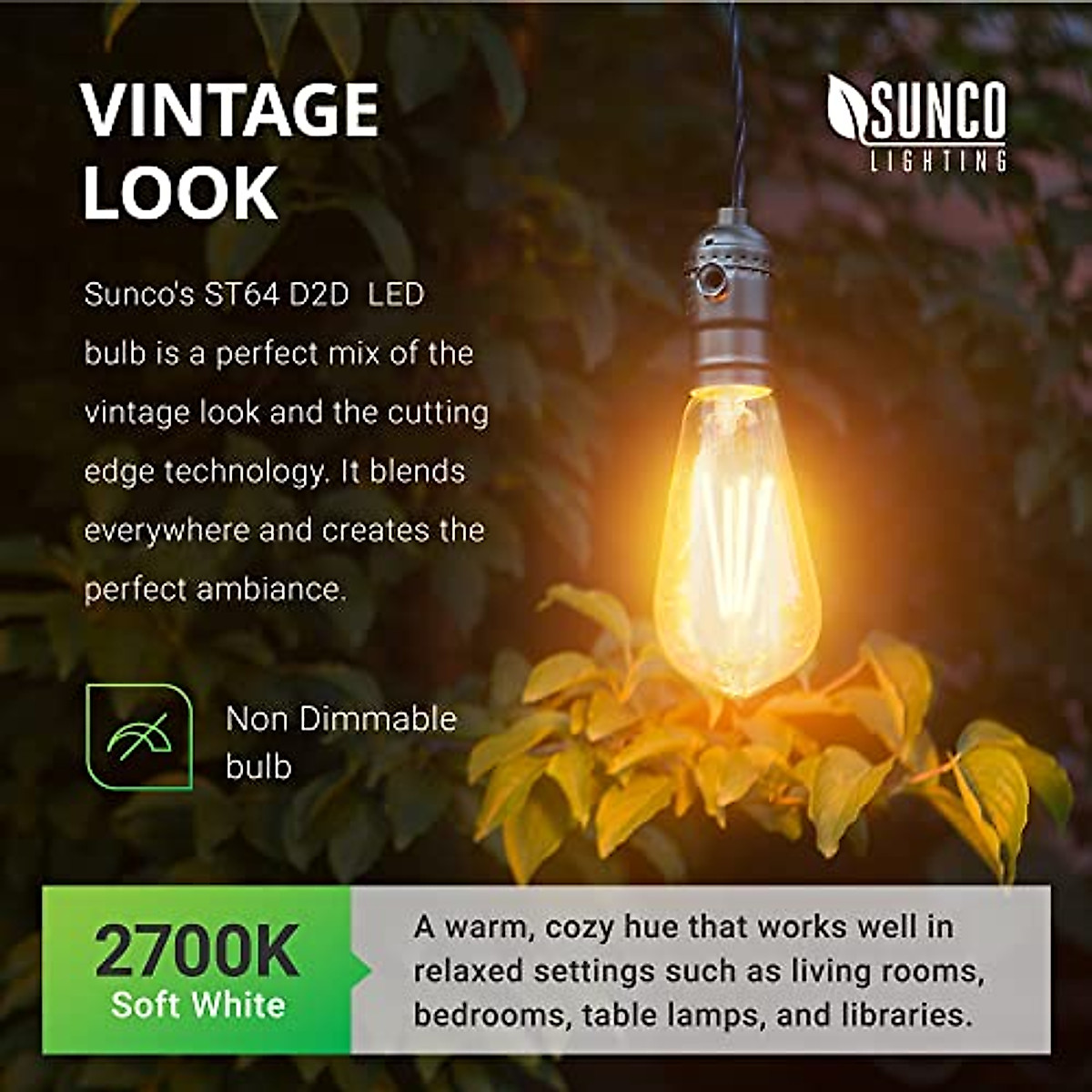 Sunco 4 Pack Dusk to Dawn Light Bulbs LED Edison 2700K Soft White, 7W Equivalent 60W, Vintage Styled ST64 Extra Bright Automatic Bulb, 800 LM, E26 Base, Light Sensing Outdoor UL, Energy Star
