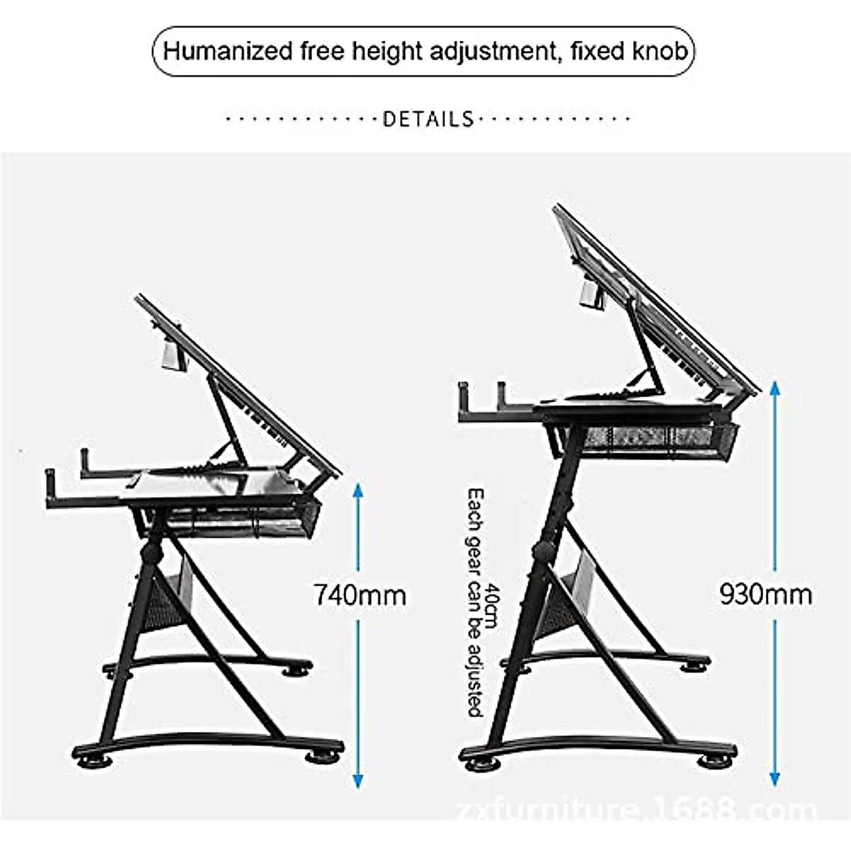 EESHHA Drawing Table Adjustable Glass Drafting Table,Versatile Art Study Table,with Storage Drawers,Art Studio Design Sketching Painting Work Station