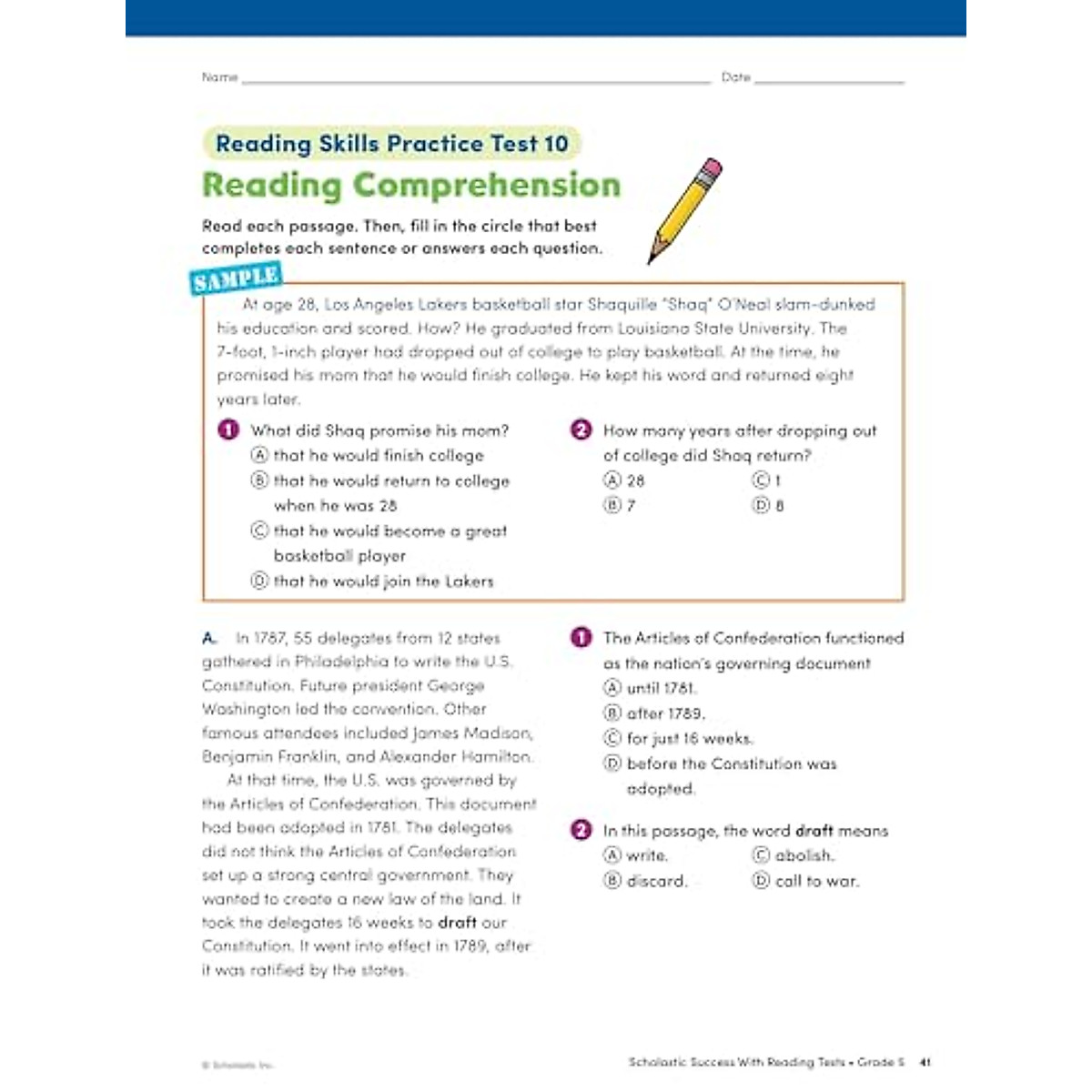 Scholastic Success with Reading Tests Grade 5 Workbook