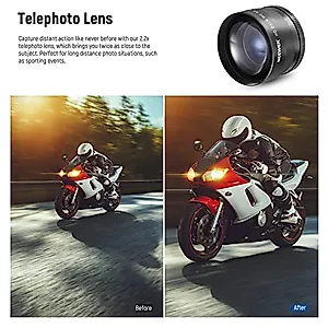 NEEWER 58mm Lens and Filter Set: Wide Angle/2.2X Telephoto Additional Lens for 18mm-85mm APS-C Lens, (+1+2+4+10) Close Up Macro/ND/UV/CPL/FLD Filters for Camera Lens with ⌀58mm Thread