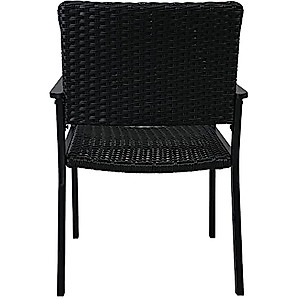 Outdoor Patio Dinning Set, PE Wicker 5-Piece Dining Table Set with Umbrella Hole and 4 Dining Chairs for Garden, Deck (Black Wicker+Black Frame)