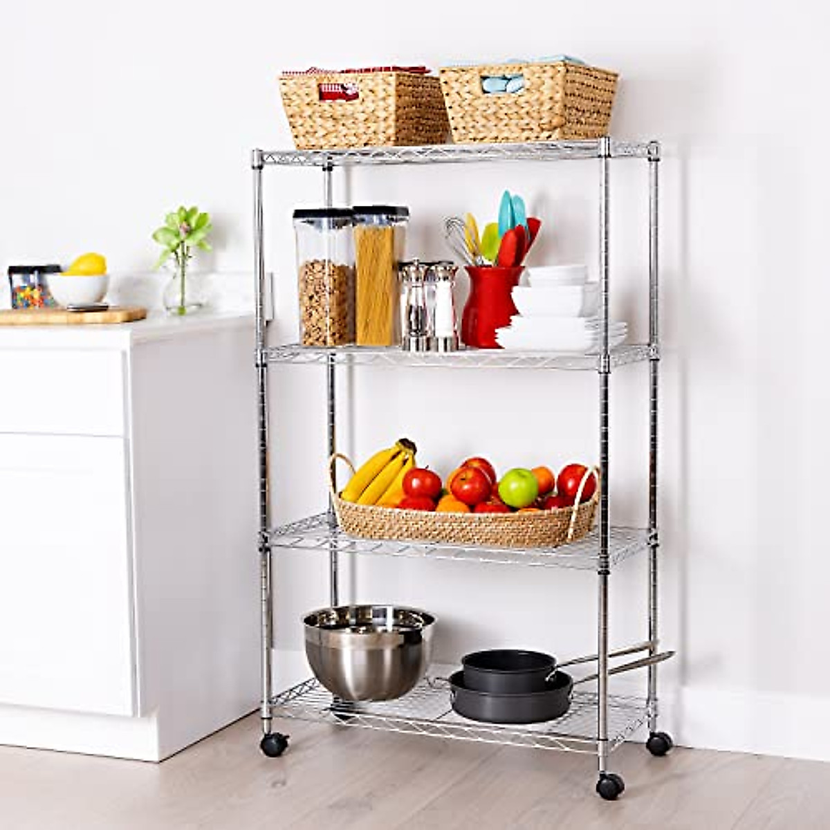 Seville Classics Solid Steel Wire Shelving Storage Unit Adjustable Shelves Organizer Rack, for Home, Kitchen, Office, Garage, Bedroom, Closet, Steel, 4-Tier, 30" W x 14" D