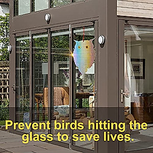 OFFO Owl Decoy to Scare Birds Away (No Bells) Bird Deterrent Device for Woodpecker Pigeon 2 Pcs Plastic Hanging Outdoors Reflective Keep Birds Away Home and Garden