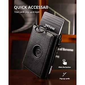 YESIIW Airtag Wallet For Men - Multifunctional Wallet Leather Card Holder With Keychain, Protection Up To 10 Cards Card Case