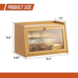 GHWIE Large Bread Box, Easy Access & Cleaning - Bamboo Bread Box for Kitchen Countertop with Acrylic Door,Natural