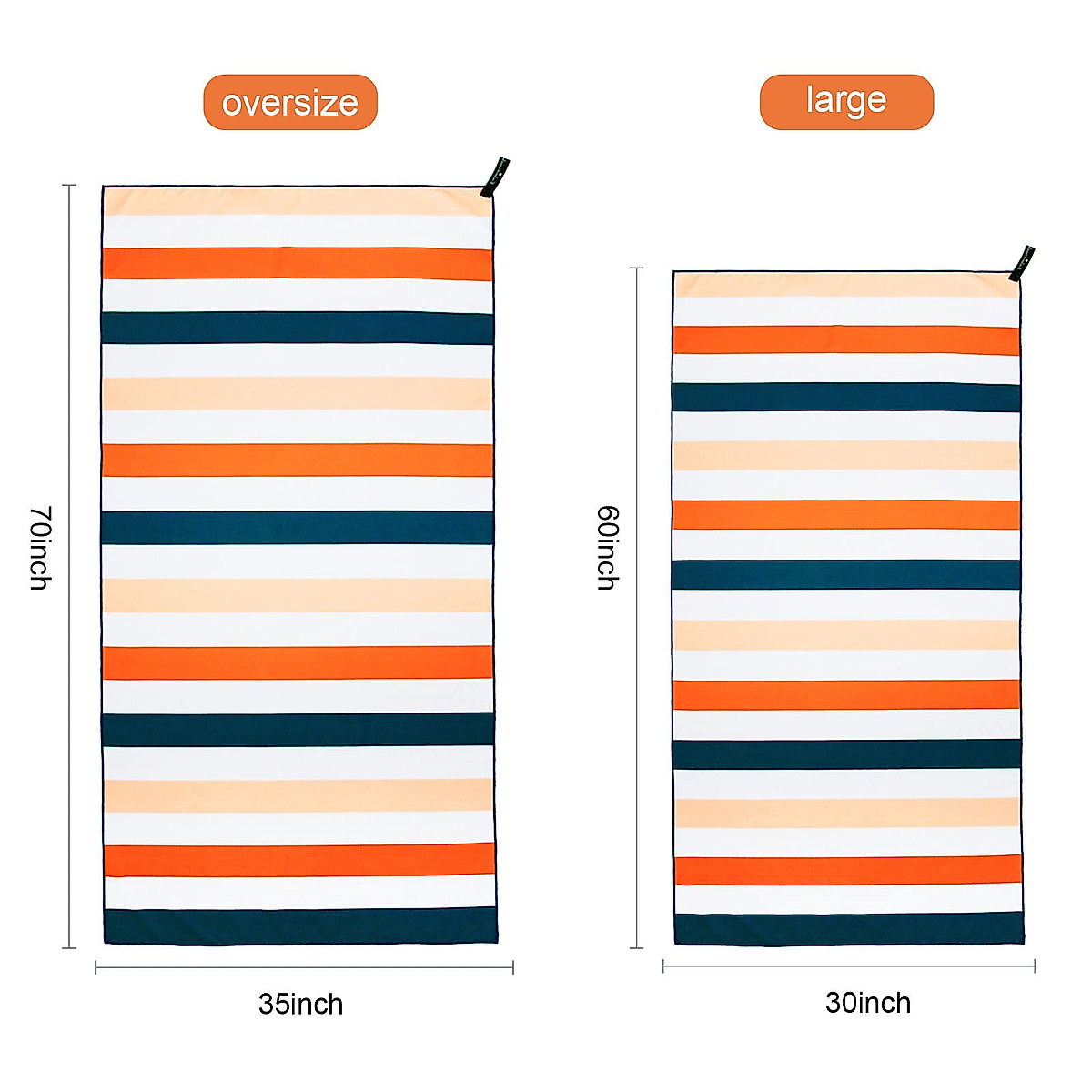 Exclusivo Mezcla 4 Pack Oversized Microfiber Quick Dry Beach Towels for Adults, Lightweight Sand Free Cabana Stripe Pool Travel Camping Towel with Bag (Multi, 35"X70")