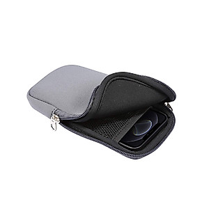 Zippered Neoprene Cell Phone Sleeve Mesh Pocket Pouch for iPhone 16 Plus 15 Plus iPhone 15 14 13 Pro Max 12 Pro Max Google Pixel 8/7 Pro 6 Pro OnePlus 12 11 Moto G Power 2022 (Gray)