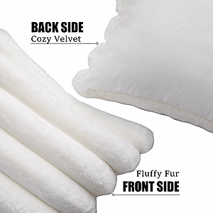 Neelvin Cream White Faux Fur Cozy Soft Striped Decorative Throw Pillow Covers 24x24 inch Set of 2,Velvet Pillowcase Cushion Case for Sofa Couch
