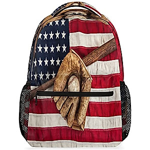 Vintage Baseball Bat Larger Backpack School Bookbag for Kids Boys Girl, American Flag Travel Laptop Backpacks Book Bag Hiking Camping Daypack