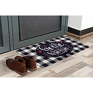 RORA PVC Outdoor Indoor Welcome Doormat Black White Buffalo Check Rugs Home Sweet Home Plaid Rug Rubber Backing Non-Slip Entryway Rugs Shoes Mat Scraper Carpet for Garage Patio Garden(18"x30")
