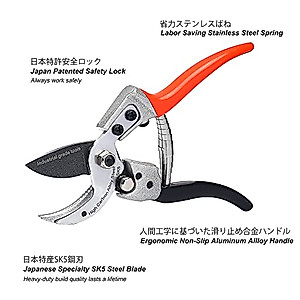 TONMA Anvil Pruning Shears [Made in Japan] Professional 8 Inch Heavy Duty Garden Scissors Secateurs with Ergonomic Handle, Hand Pruners Gardening Hand Tool Branch Clippers for Plants