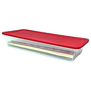 HOMZ Large 41 Quart Clear Plastic Under Bed See Through Stackable Storage Organizer Container with Red Snap Lock Lid (4 Pack)