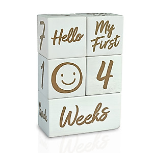 I'm Solid Wood Weekly Monthly Yearly Baby Milestone Age Blocks, Gender Neutral, Newborn Gifts & Keepsakes for Picture Props (5 Pcs/White)