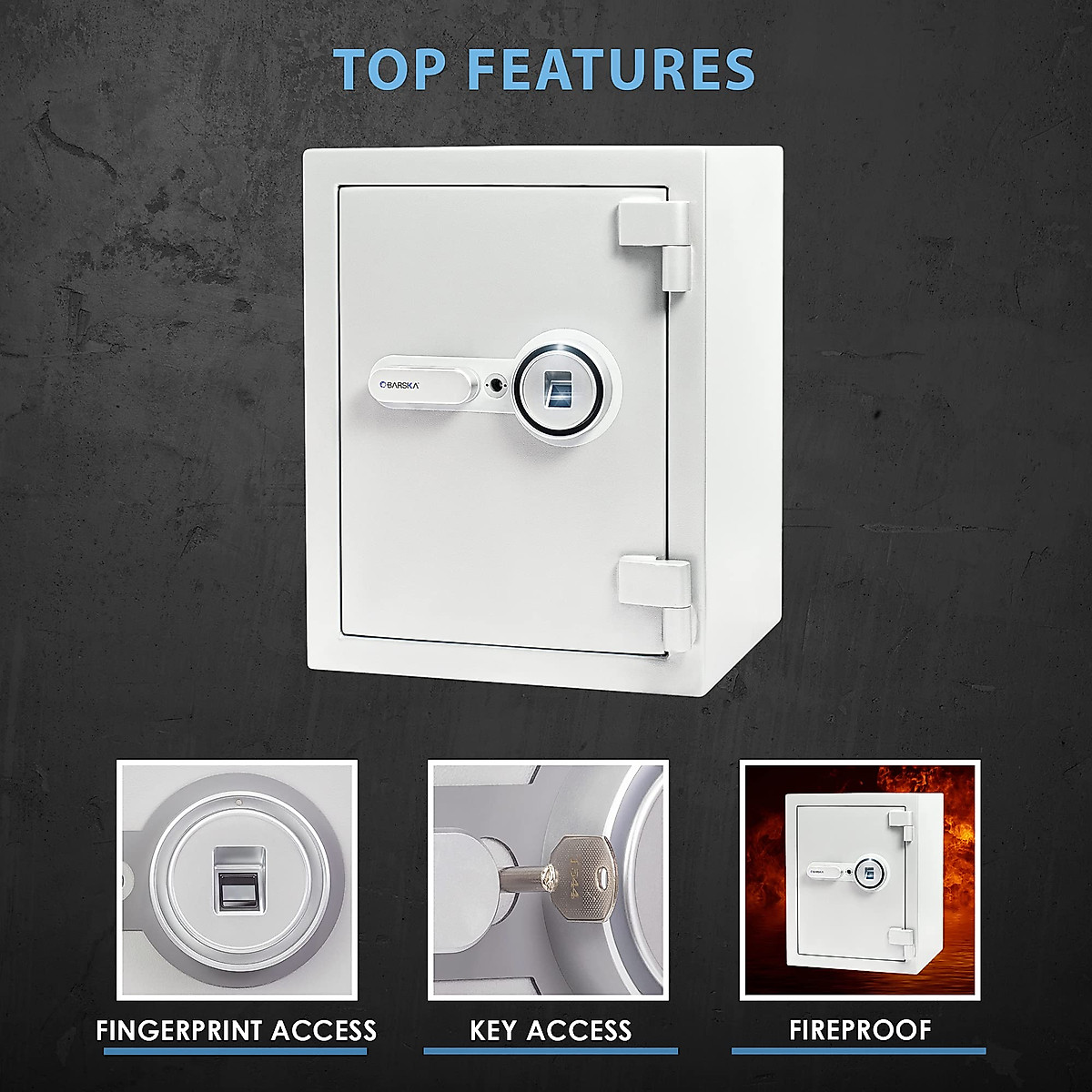 Barska AX13494 Biometric Fireproof Safe 1.64 Cu Ft Metallic Grey with Long Locking Bolts, Gray, Medium