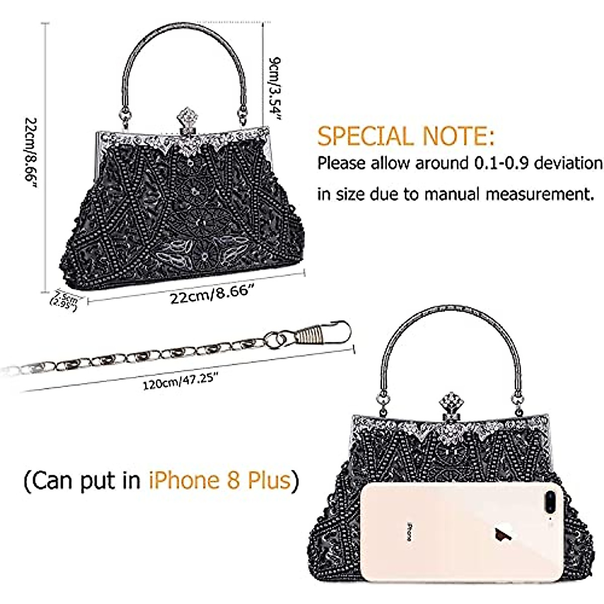 LIFEWISH 1920s Evening bags Unique Sequin Beaded Clutch Purses for Cocktail Wedding Party Prom