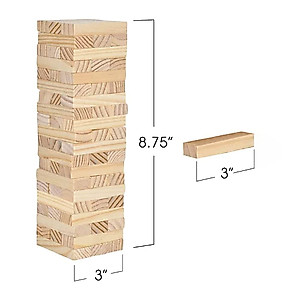 ArtCreativity Wooden Tower Game, Wood Tumbling Blocks Set with 54 Pieces, Fun Indoor Game Night Games for Kids, Adults & House Parties, Development Toys for Children, Great Gift Idea