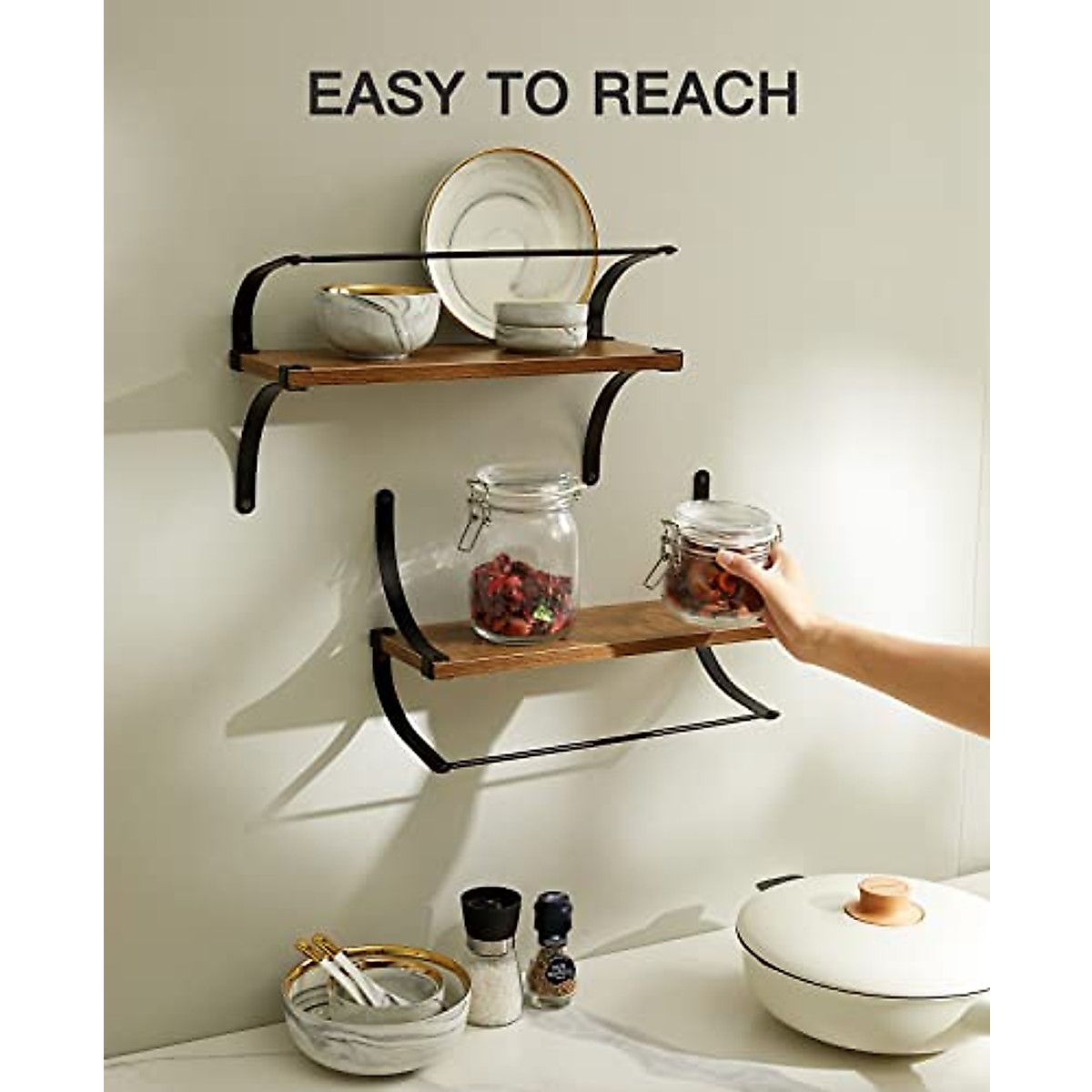 AMADA HOMEFURNISHING Floating Shelves Wall Mounted, Set of 2 AMFS20N & Set of 3 AMFS21