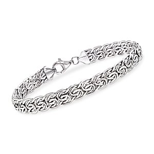 Ross-Simons 14kt White Gold Flat Byzantine Bracelet. 7 inches