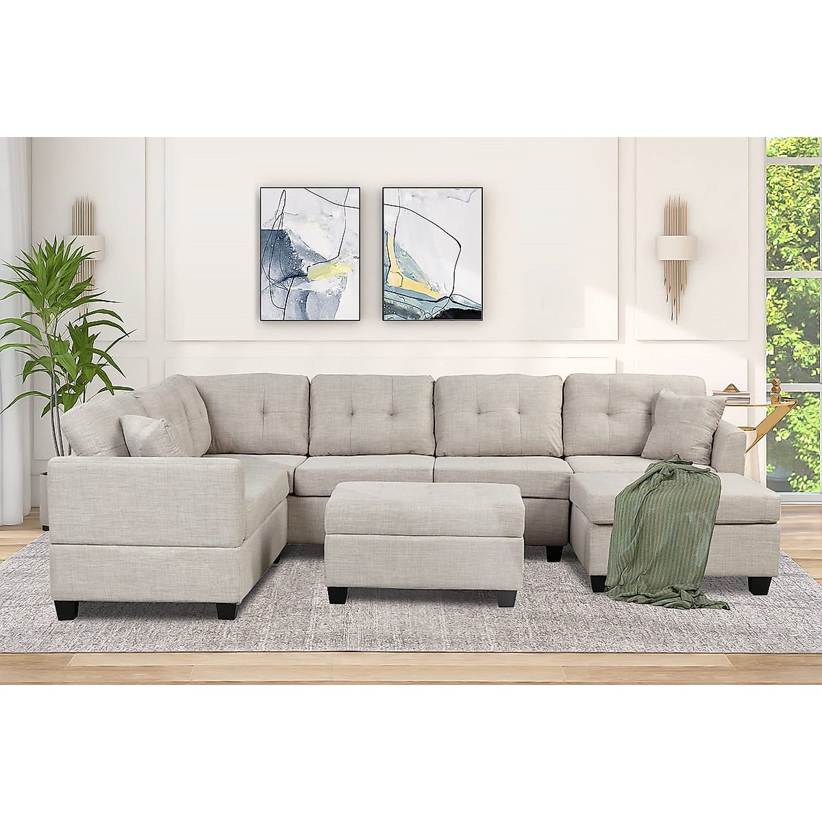 Merax Oversized Sectional Sofa with Storage Ottoman, U Shaped Sectional Couch
