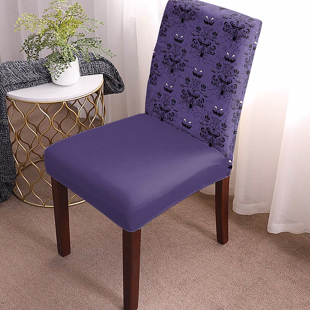 Halloween Stretch Chair Cover Dining Room Chair Covers Set of 6 Haunted Ghost House Mansion Spider Removable Kitchen Chair Covers Soft Chair Seat Protector Fitted with Elastic Bottom for Office