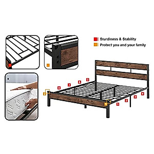 LIKIMIO Queen Bed Frame with Headboard, Platform Metal Bed Frame Queen with 14 Heavy Duty Steel Slats, More Sturdy, Noise-Free, No Box Spring Needed