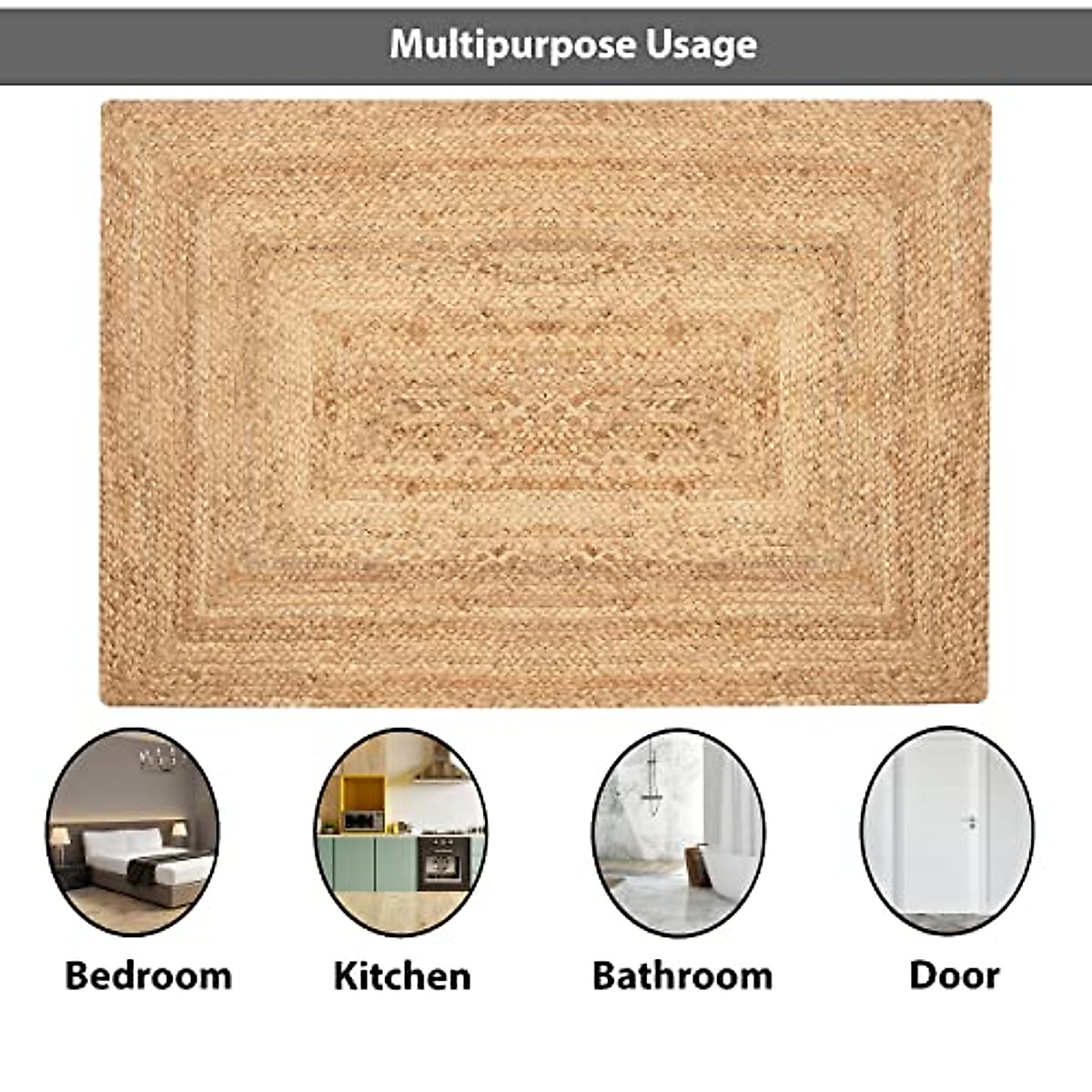 Ekakshx Hand Woven Jute Braided Rug, 2'x3' Natural Color Door Mat Entryway Rug Reversible Farmhouse Accent Rugs for Living Room, Kitchen, Bedroom - 24x36 Inches