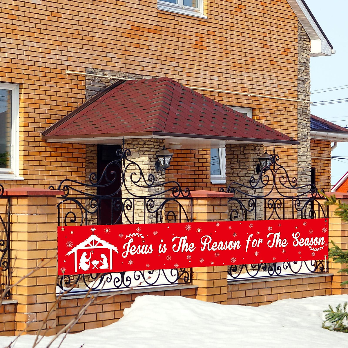 Nativity Christmas Sign Banner Jesus is the Reason for the Season Large Xmas Yard Sign Manger Scene Yard Sign Large Outdoor Jesus Christmas Decorations for Religious Christmas Decoration, 9.8 x 1.6 FT