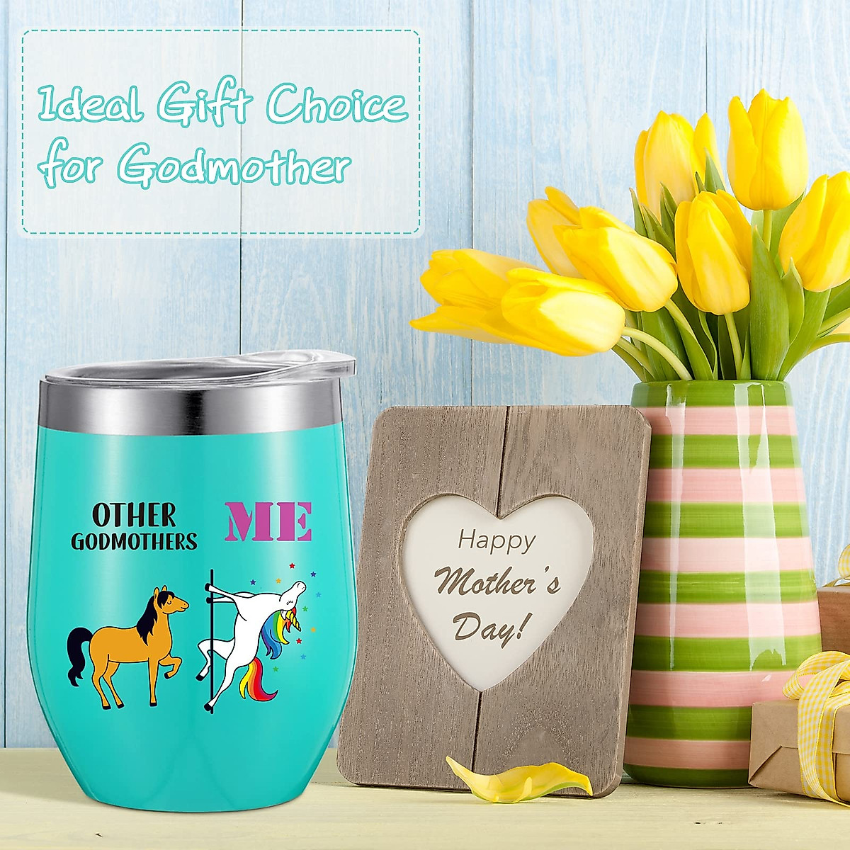 Other Godmothers Me Unicorn Wine Tumbler, Godmother Appreciation Gift from Godchild for Mother's Day Baby Pregnancy Announcement, 12 oz Stainless Steel Insulated Coffee Mug for God Mom, Friend