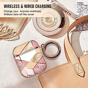 Maxjoy for AirPods 2nd Generation Case, Graceful Marble Hard Protective Shockproof Airpods Case Cover with Keychain Compatible with Apple AirPods 1st and 2nd Charging Case for Women Men,Pink Yellow