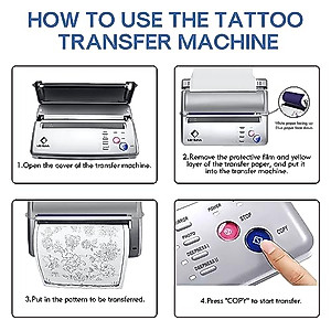 Life Basis Tattoo Stencil Transfer Machine Thermal Tattoo Kit Copier Printer Thermal Printer for Men and Women with 20pcs Tattoo Stencil Transfer Paper Silver Update Version