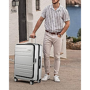 LUGGEX Silver 26 Inch Luggage with Spinner Wheels, Expandable PC Hard Shell Checked Suitcase with Front Opening, Lightweight