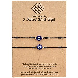 VIUJUH Evil Eye 7 Knot Bracelet with Hand Painted Evil Eye on a Hand Woven Adjustable Bracelet String Amulet for Women Men Little Boys & Girls (Black)