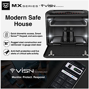 Vaultek MXi Wi-Fi and Biometric Safe High Capacity Handgun Safe Multiple Pistol Storage Smart Safe with Alerts to Smartphone Auto-Open Door and Rechargeable Battery (Biometric + WiFi)(Black)
