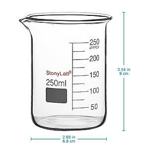 stonylab Glass Beaker, 1 Pack Borosilicate Glass Graduated Low Form Griffin Beaker with Pouring Spout Lab Beaker, 250 ml