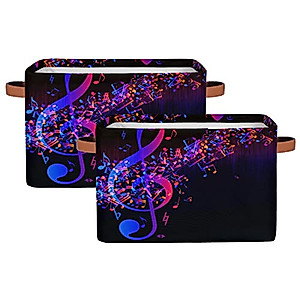 Pardick Large Collapsible Storage Bins ,Music Note Print Decorative Canvas Fabric Storage Boxes Organizer with Handles，Rectangular Baskets Bin for Home Shelves Closet Nursery Gifts