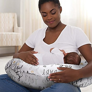 Boppy Nursing Pillow Original Support, Baby Love Black White Gold, Ergonomic Nursing Essentials for Bottle and Breastfeeding, Firm Fiber Fill, with Removable Nursing Pillow Cover, Machine Washable