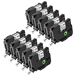 NineLeaf 10 Pack Compatible for Brother P-Touch Label Maker Refills TZ Tape 18mm 0.7 Laminated White TZe-241 TZe241 TZ-241 TZ241 3/4'' Black on White Label Tape for Ptouch PTD600 PTD400AD Labeler