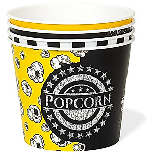 Red Co. Set of 4 Nesting Movie Theater Themed Popcorn Buckets with Individual Designs - 2 Quarts Each (Movie Night Pack)