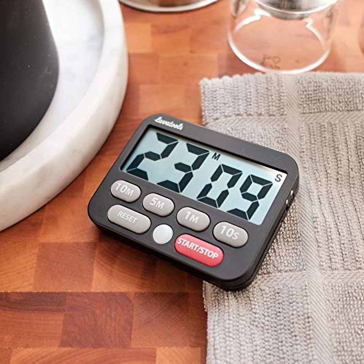 Lavatools KT3 Kitchen Timer & Stopwatch, Large Digits, Loud Alarm, Mute Function, Quick-Set Buttons, Hang Hole, Magnetic Stand for Cooking and Classroom