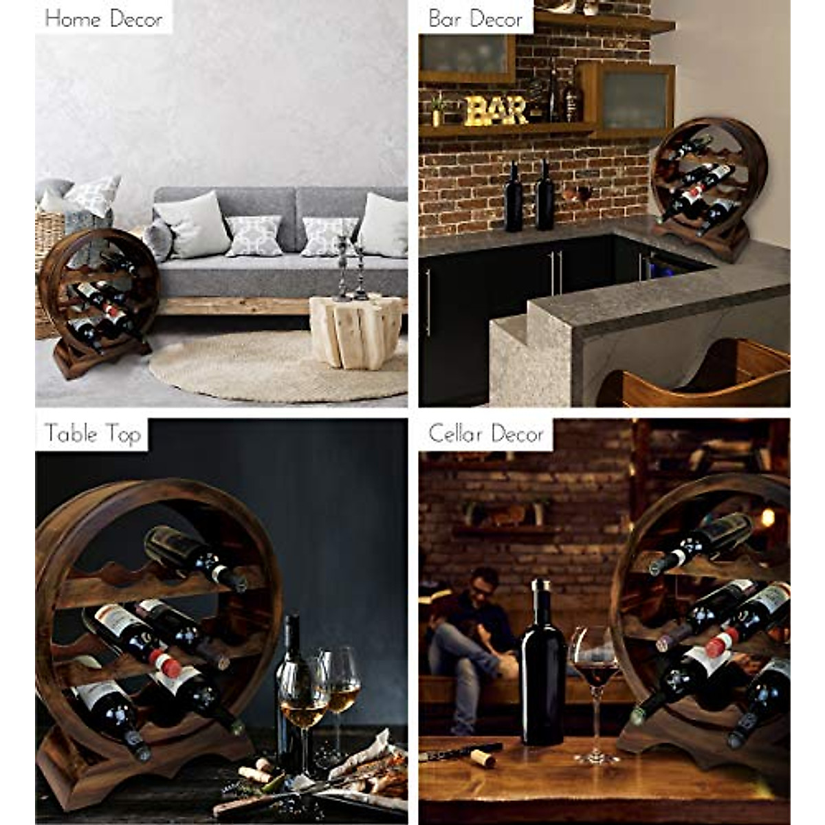 Puzzled Solomon Wine Rack - Freestanding Wooden Circle Wine Holder for 10 Wine Bottles, Decorative Wine Bottle Rack Table Top, Rustic Countertop Wine Storage Shelf Organizer for Wine Bar & Home Decor