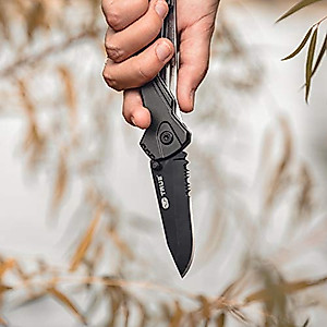 TRUE TRUEBLADE Lightweight Everyday Pocket Knife | Super Sharp Black Oxidized Stainless Steel Partially Serrated Pocket Knife