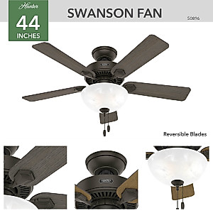Hunter Fan Company Swanson 44-inch Indoor New Bronze Casual Ceiling Fan With Bright LED Light Kit, Pull Chains, and Reversible WhisperWind Motor Included