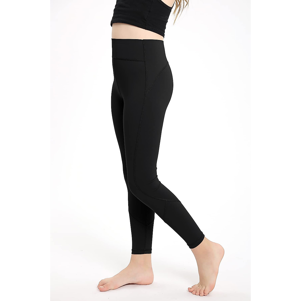 MERIABNY Girls Black Leggings Youth Athletic Yoga Pants Size 6X 7 High Waisted Dance Clothes for Training Exercise