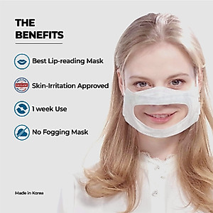 Smile Protector Reusable Clear Window Face Mask | KF94 Filtration, Anti-Fog, Skin-Friendly | Ideal for Lip Reading & Communication | 5 Pack, Individually Packaged, Made in Korea (white)