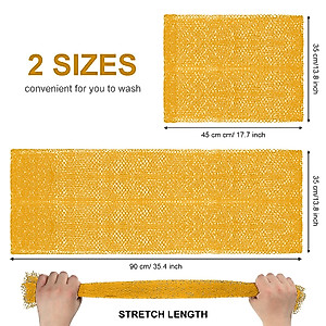 2 Pieces African Net Bath Sponge African Exfoliating Long Body Scrubber Tight Weave Beauty Skin Smoother Tower Bath Cloth Porous Stretches Back Washcloths for Daily Use or Stocking Stuffer (Yellow)