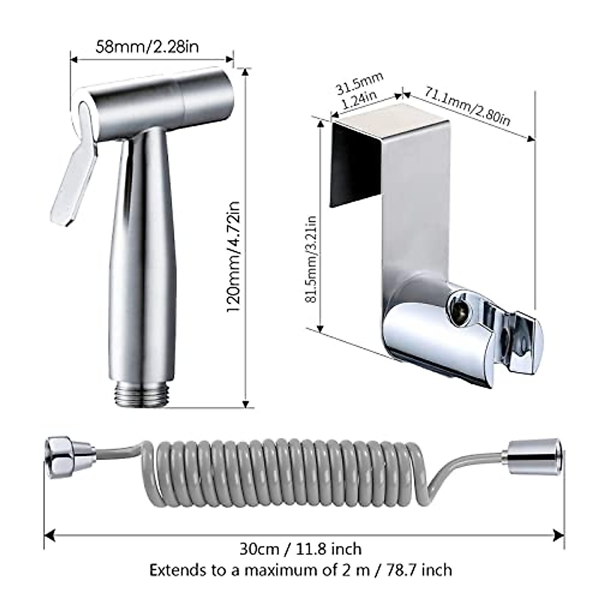 Pack of 3 Handheld Bidet Sprayer, Handheld Sprayer Stainless Steel with Water Tank Hook and Shower Hose for Feminine Wash