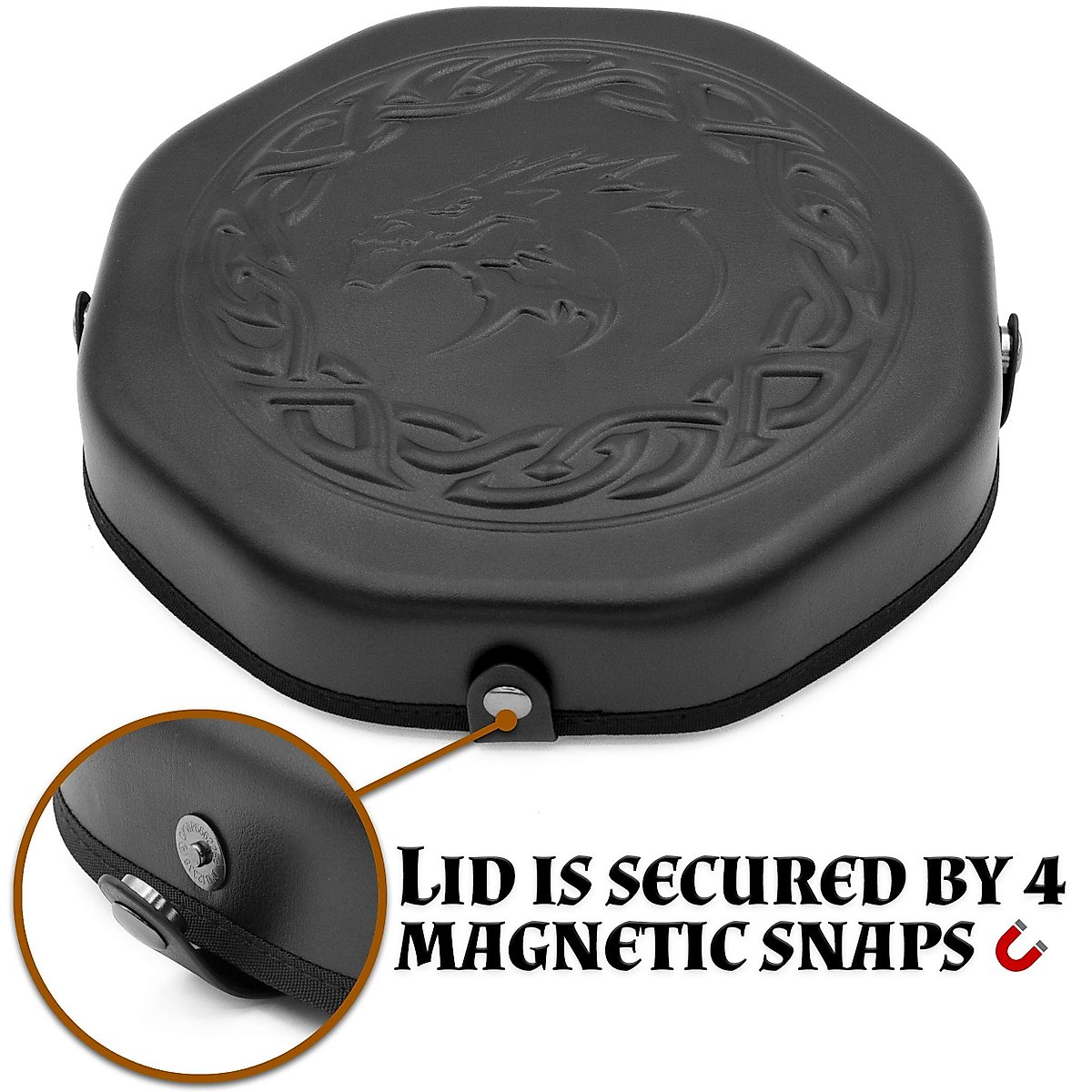 CASEMATIX Dice Tray and Dice Storage Case for Up to 115 RPG Dice - Dice Tray for Rolling with Magnetic Snaps, Embossed Dragon Design and Non-Scratch Interior for Random Rolls Dice Protection