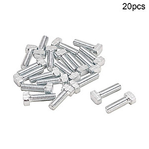 MroMax M6-1x20mm T Slot Bolts Carbon Steel Drop-in Stud Sliding Screw Bolt Metric Hammer Head Bolt for 30 Series Aluminum Extrusions Silver 20Pcs
